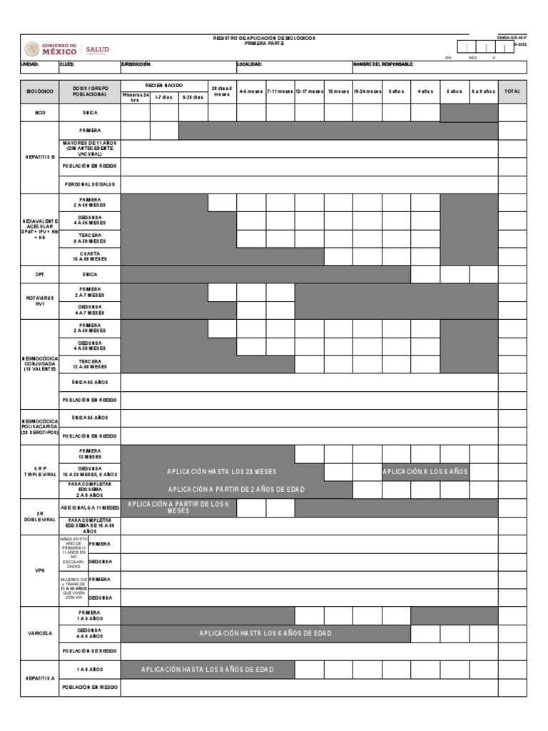 REgistro Diario de Biologico SINBA-SIS-06-P 2022 | PDF | Vacunación | Enfermedades virales