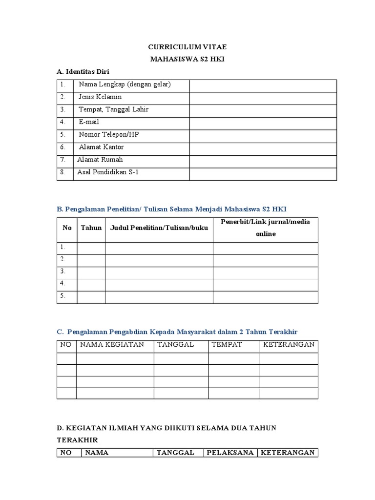 CV Mahasiswa HKI | PDF