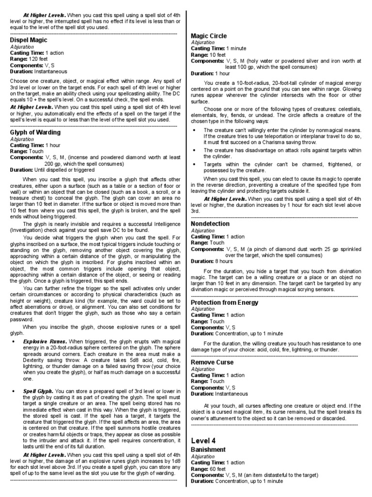 Abjuration Spells Overview and Effects | PDF