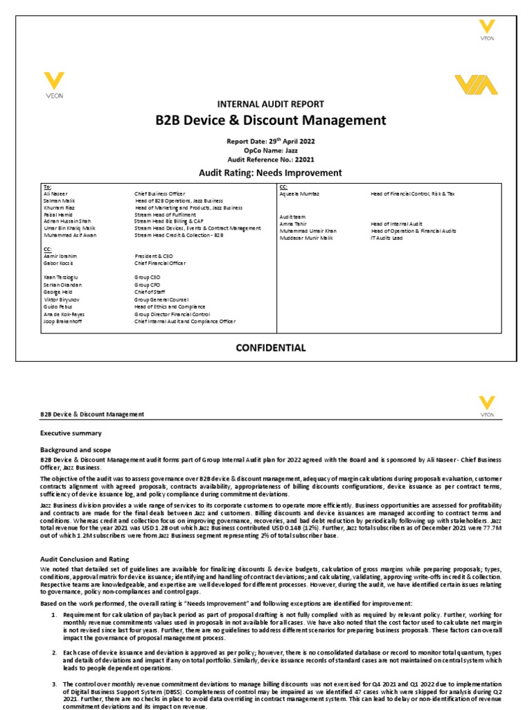 Final Report - B2B Device Management and Discount Policy Review | PDF