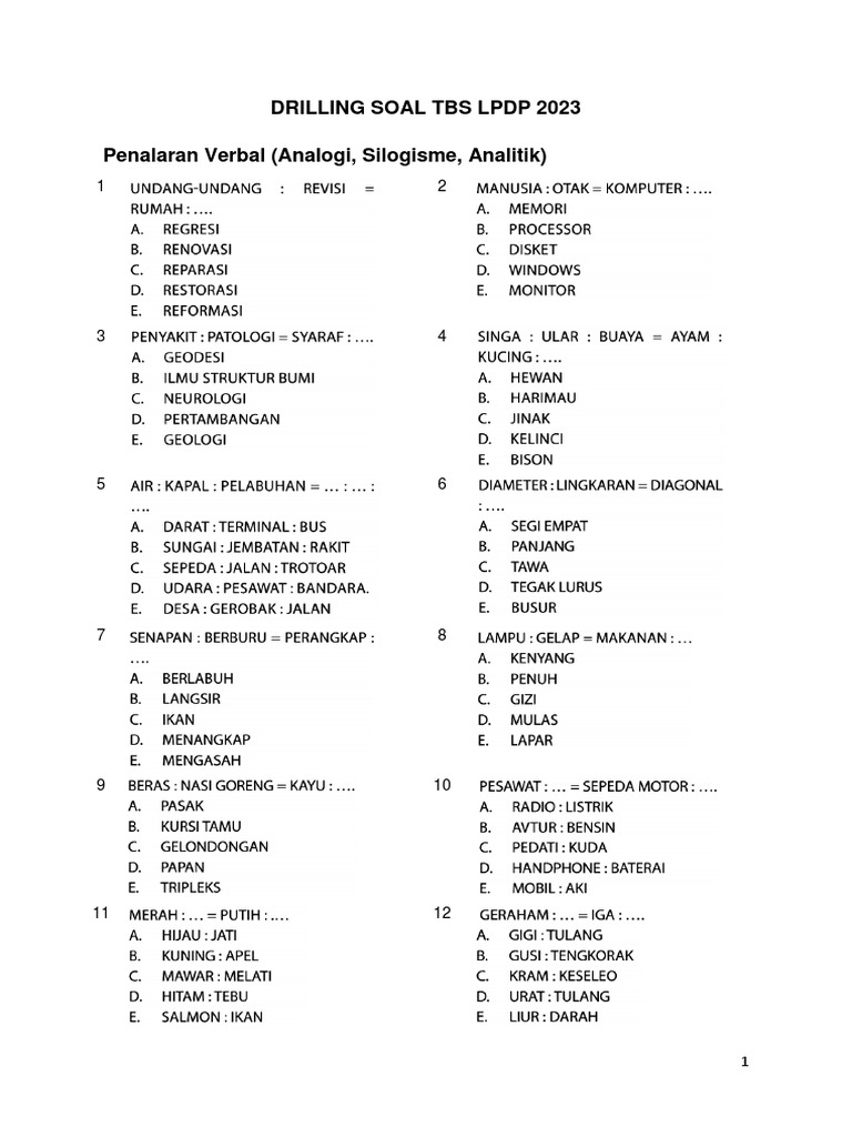 Day 2 - Drilling Soal Tbs LPDP 2023 | PDF