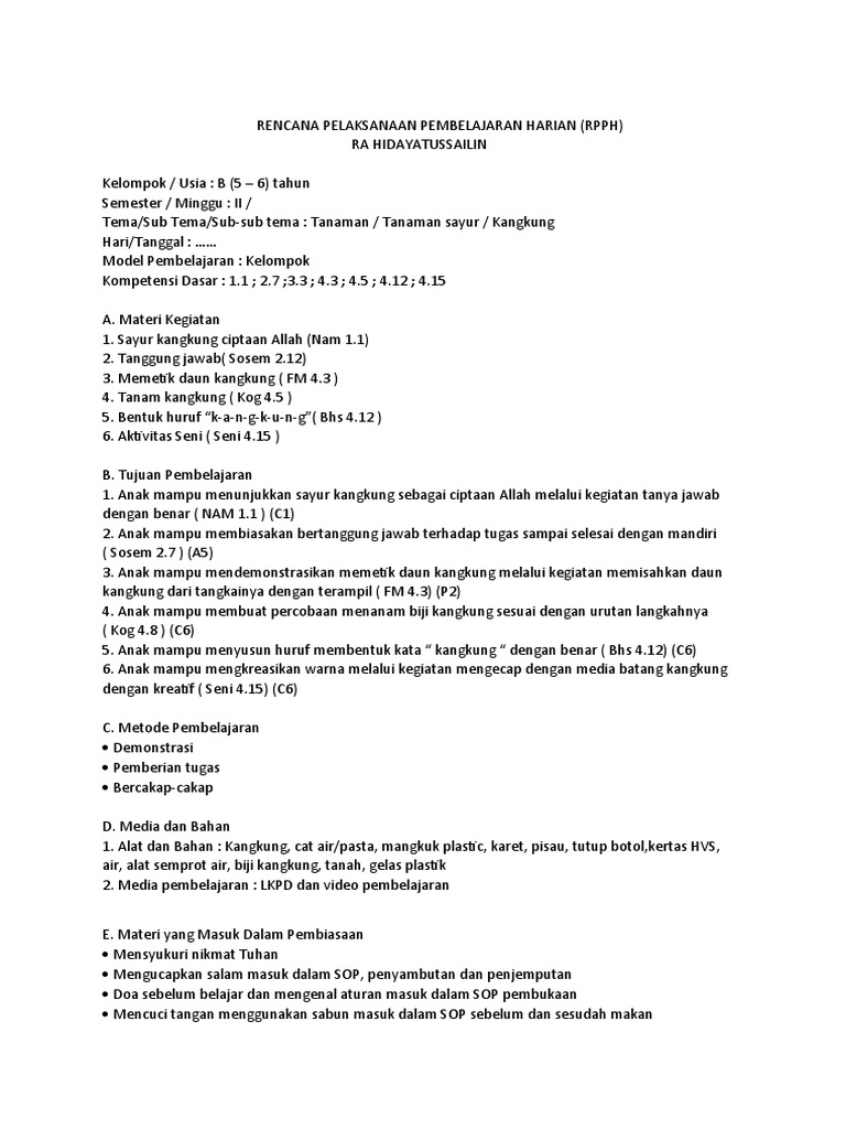 RPPH Kangkung | PDF