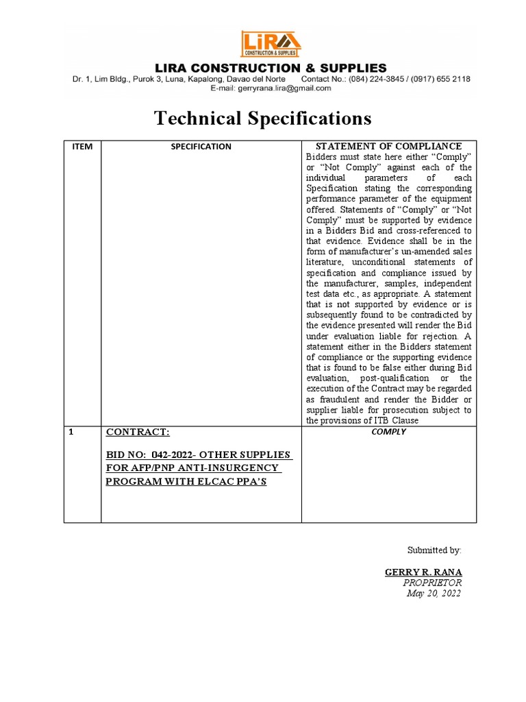 Technical Specs | PDF