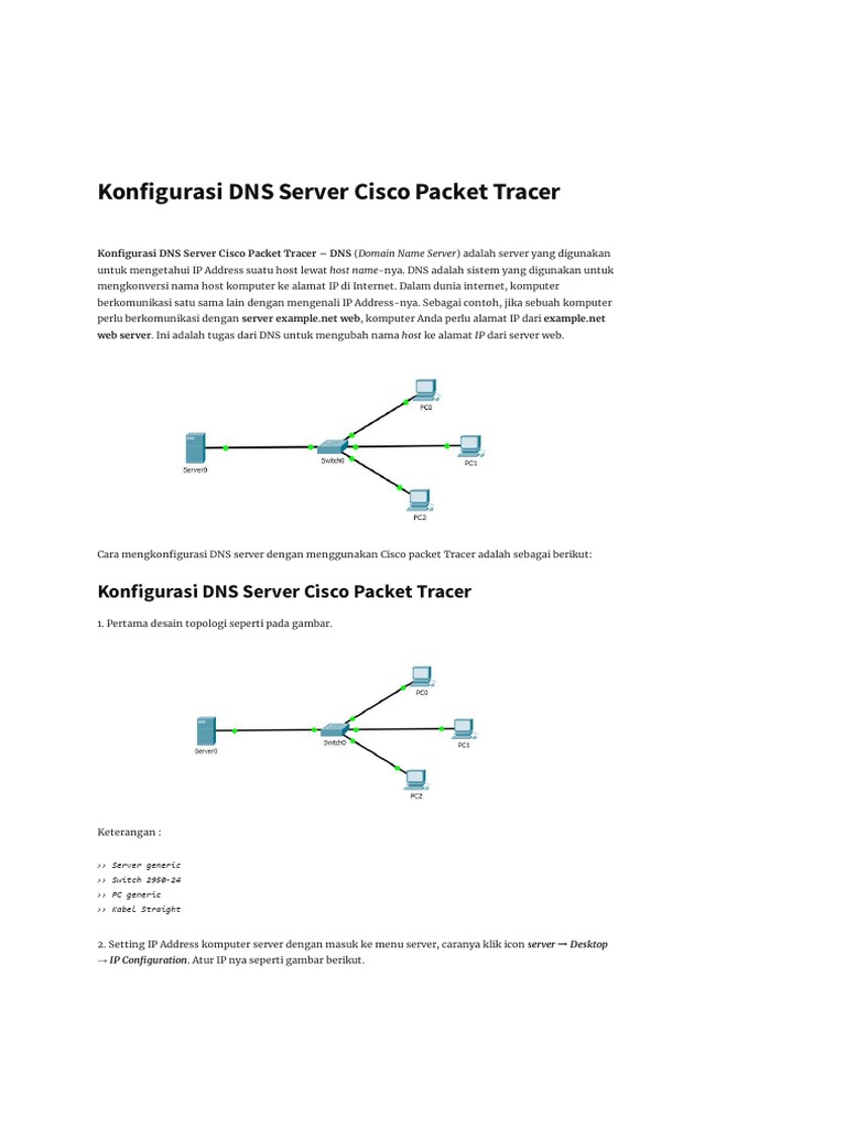 Konfigurasi DNS Server Cisco Packet Tracer | PDF