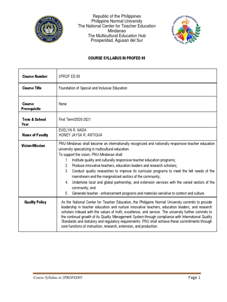 Syllabus-Foundation of Special and Inclusive Education | PDF ...