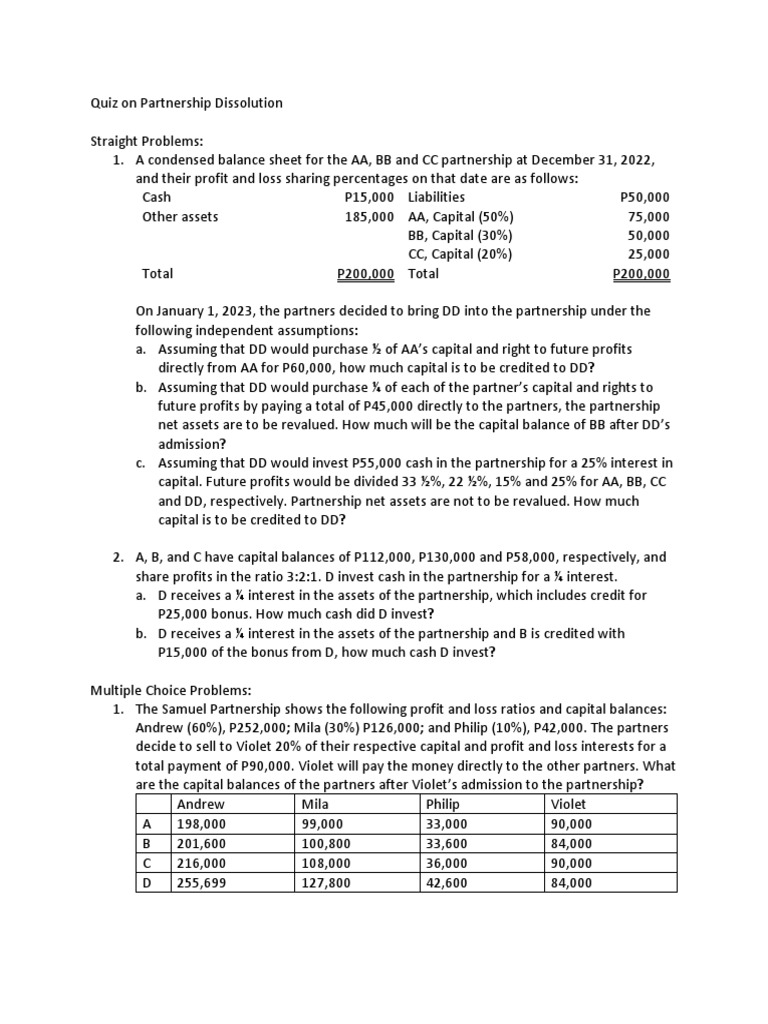 Quiz On Partnership Dissolution | PDF | Interest | Partnership