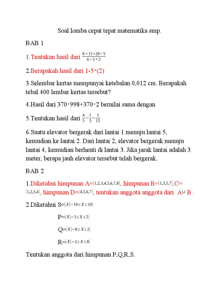 Soal Lomba Cepat Tepat Matematika SMP | PDF