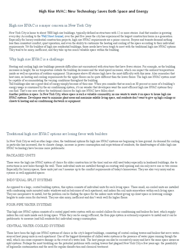 High Rise HVAC New Technology Saves Both Space and Energy | PDF ...