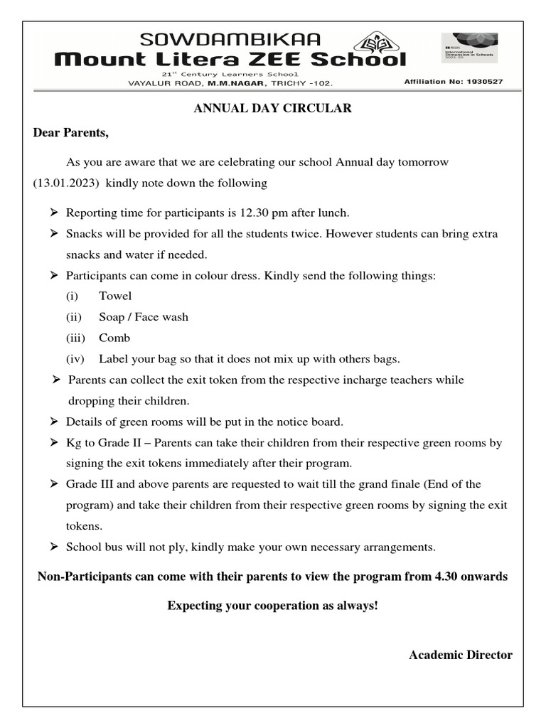 Annual Day Circular | PDF