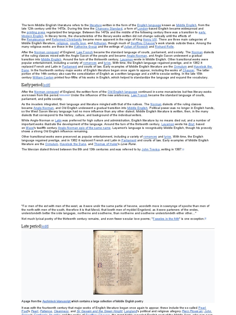 Middle Period | PDF | Middle English Literature | European Literature