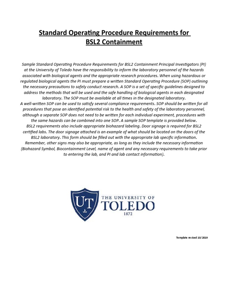 BSL2 SOP Template and Door Sign | Download Free PDF | Laboratories | Personal Protective Equipment