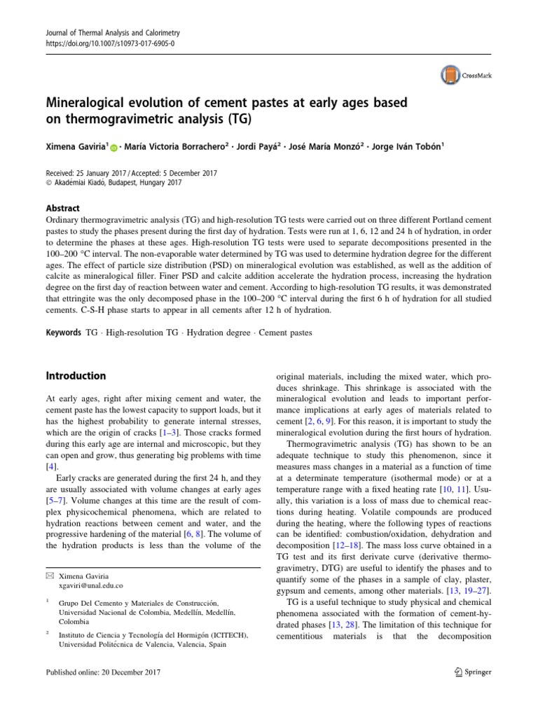 Mineralogical Evolution of Cement Pastes at Early Ages Based | PDF ...