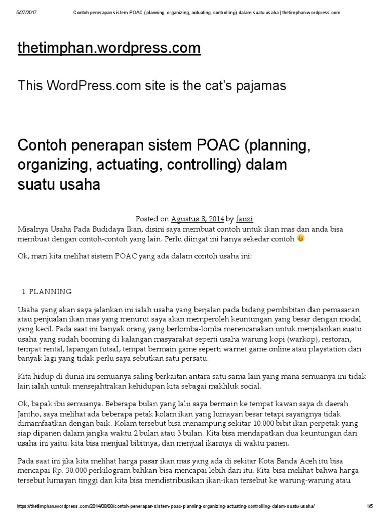 Contoh Penerapan Sistem POAC (Planning, Organizing, Actuating ...