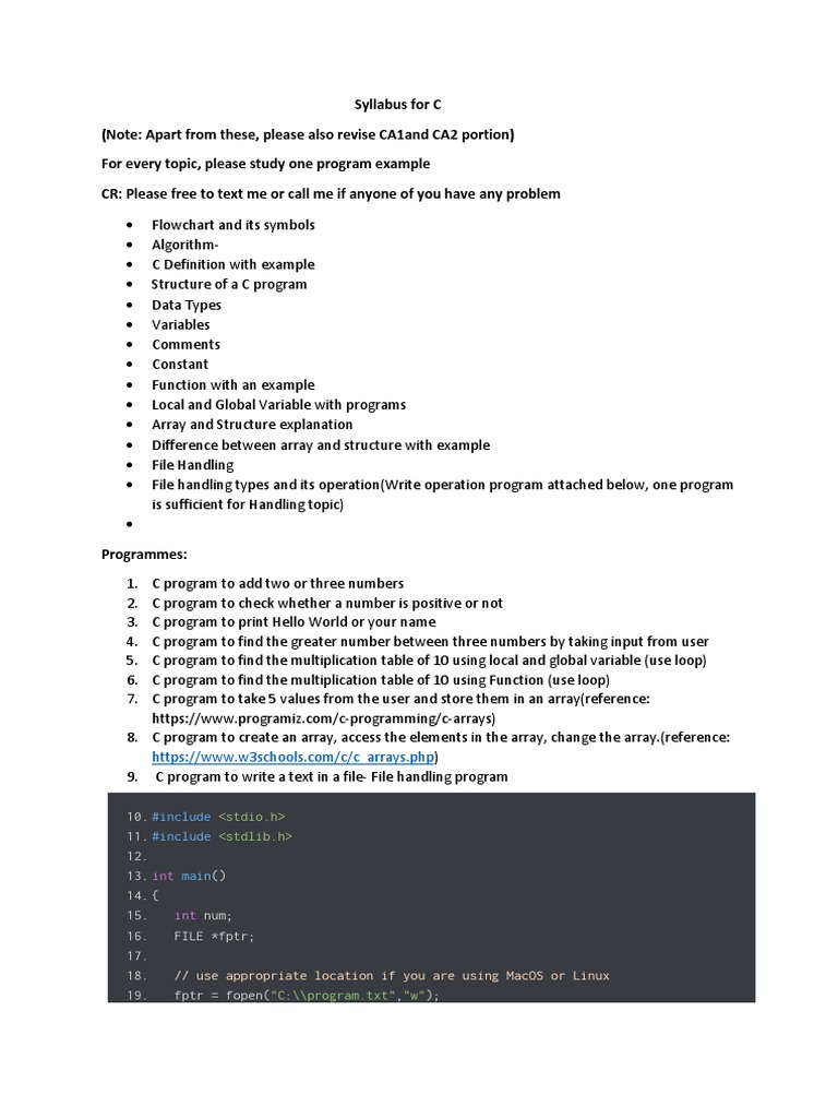 Syllabus For C ADYPU | PDF