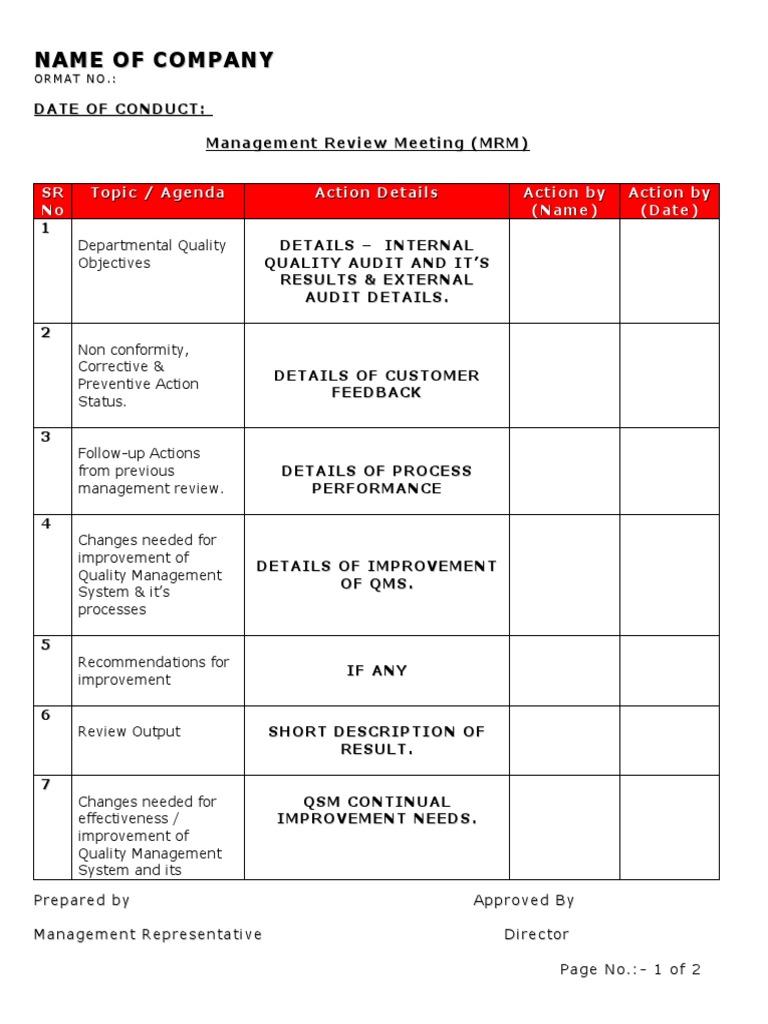 Management Review Meeting Format | PDF