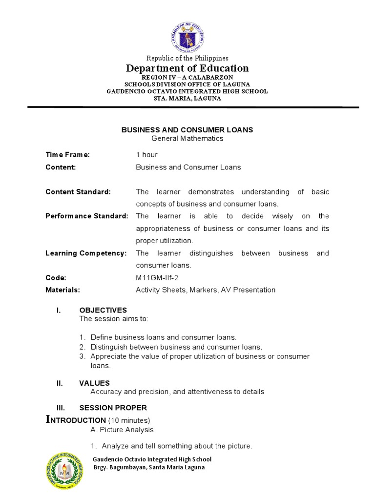 Lesson Exemplar | PDF | Loans | Interest
