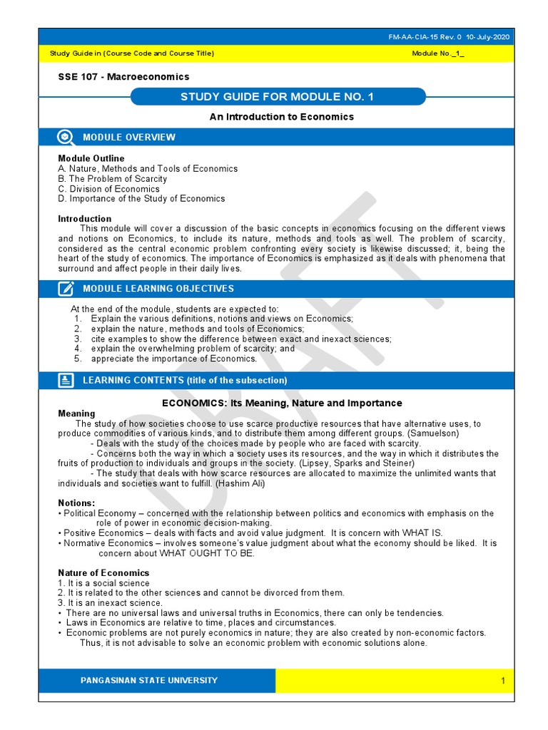 SSE 107 Macroeconomics SG 1 | PDF | Economics | Science