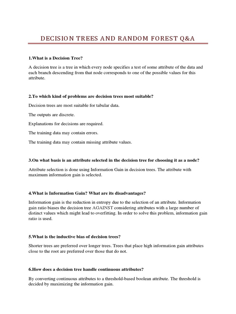 Decision Trees and Random Forest Q&a | PDF | Regression Analysis ...