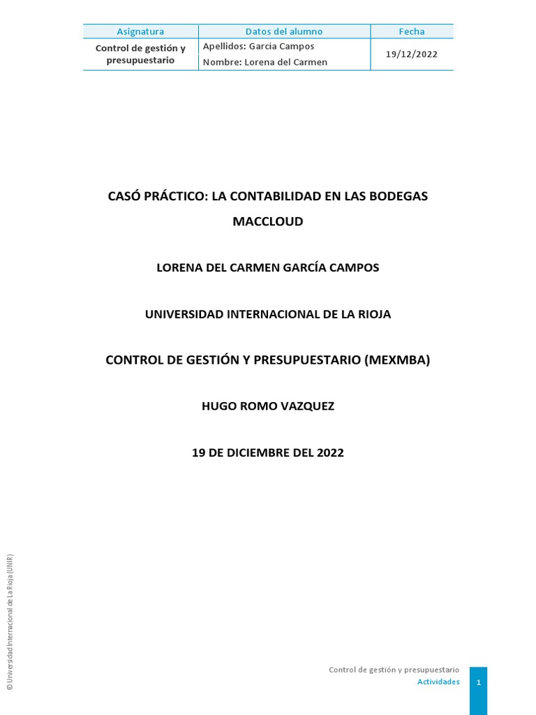 Casó Práctico - La Contabilidad en Las Bodegas MacCloud | PDF