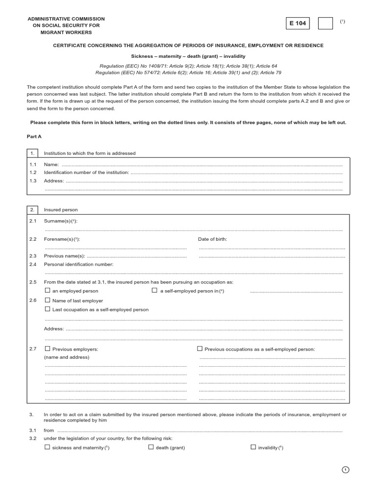 Certificate Concerning the Aggregation of Periods of Insurance ...