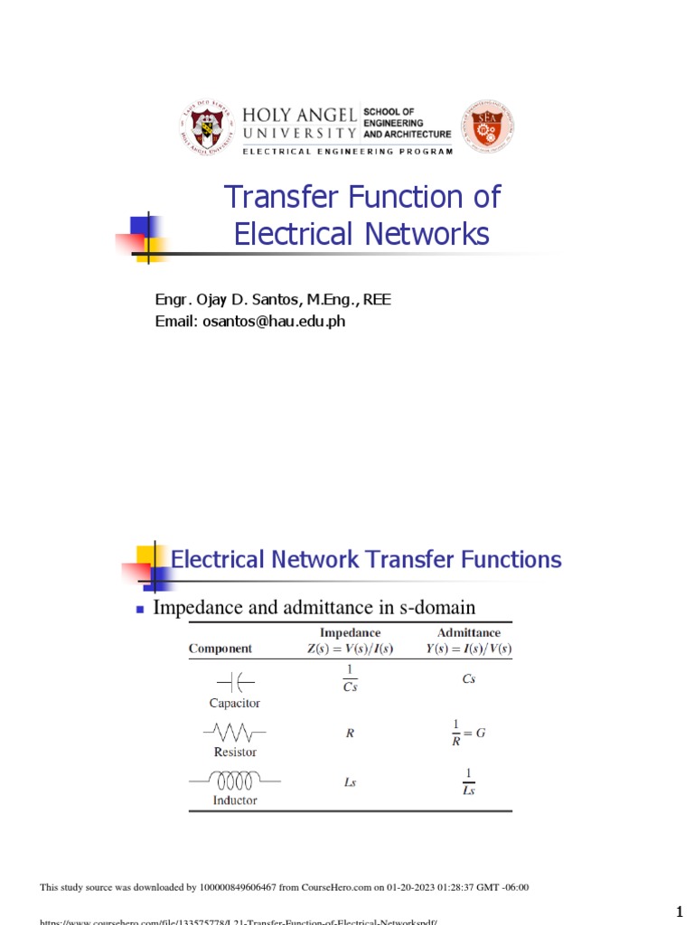 L2.1 Transfer Function of Electrical Networks PDF | PDF | Electrical Network | Laplace Transform