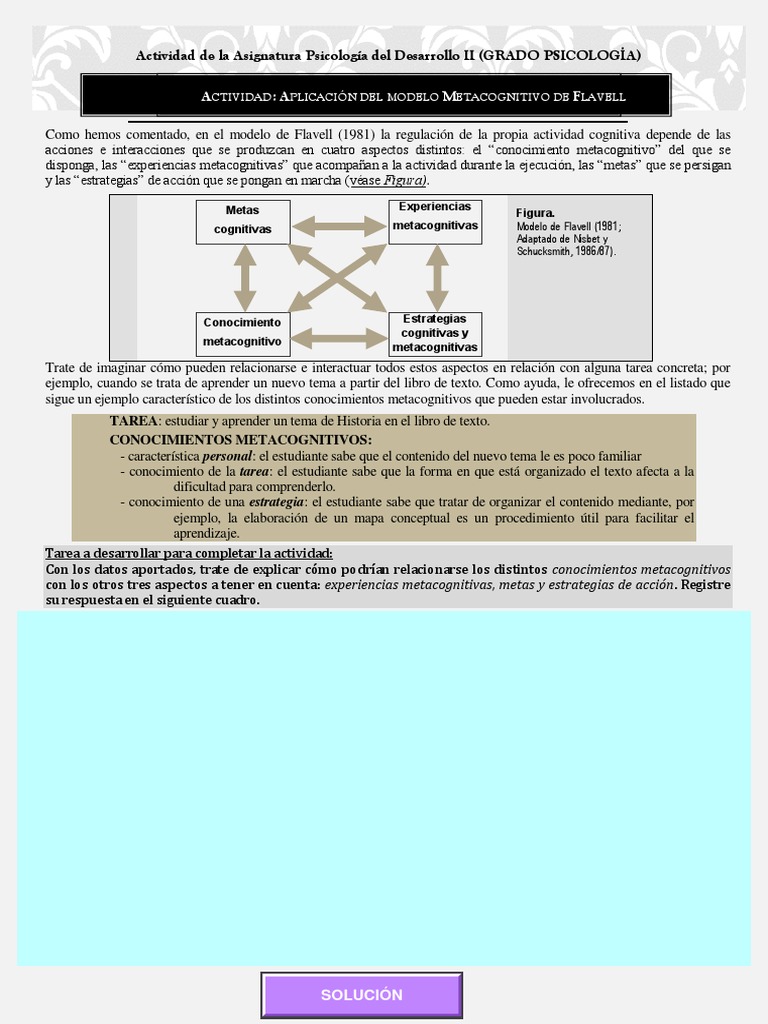 Aplicación del Modelo Metacognitivo de Flavell | PDF | Aprendizaje ...