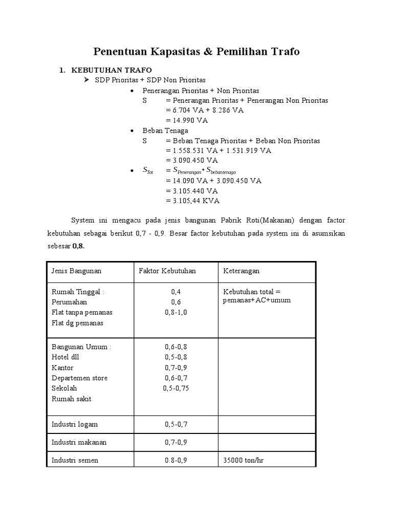 Perhitungan & Pemilihan Trafo | PDF