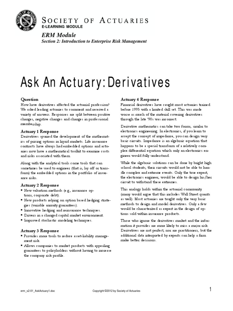 Reading 7 - Derivatives | PDF | Derivative (Finance) | Actuary