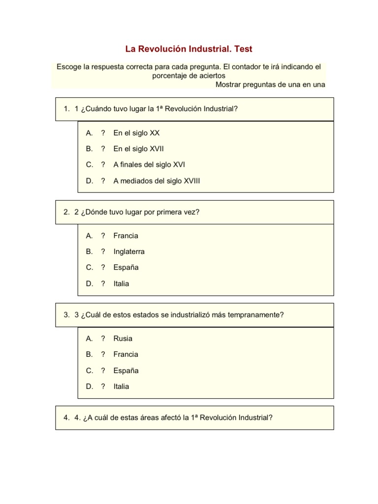 La Revolución Industrial TEST | PDF | Revolución industrial | Industria ...