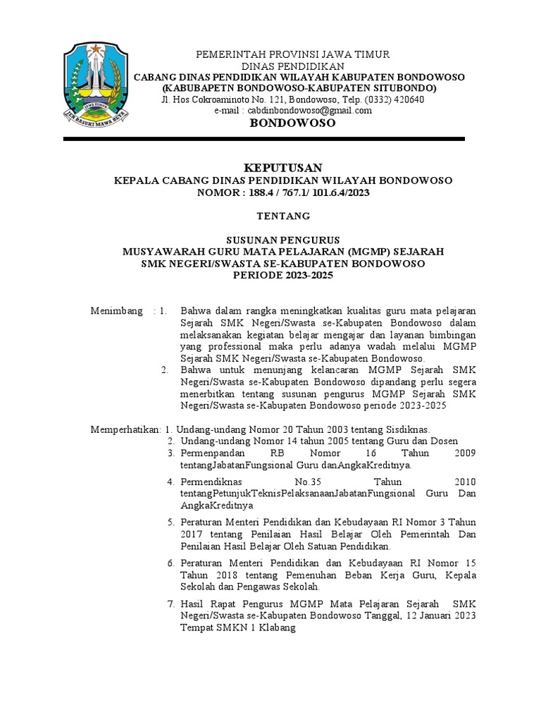 Pengurus MGMP Sejarah Bondowoso | PDF