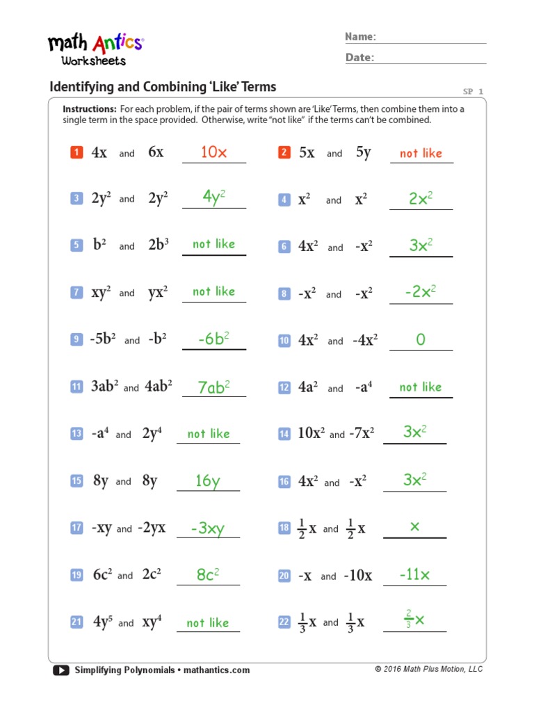 Worksheets SimplifyingPolynomials Answers | PDF | Mathematics ...
