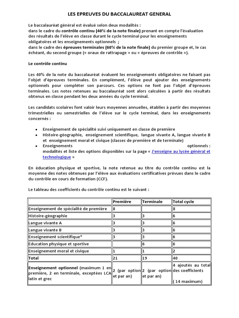 Épreuves du Baccalauréat Général | PDF