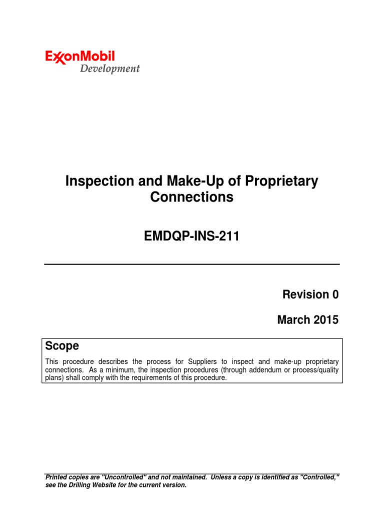 Inspection and Make-Up Requirements for Proprietary Connections | PDF ...