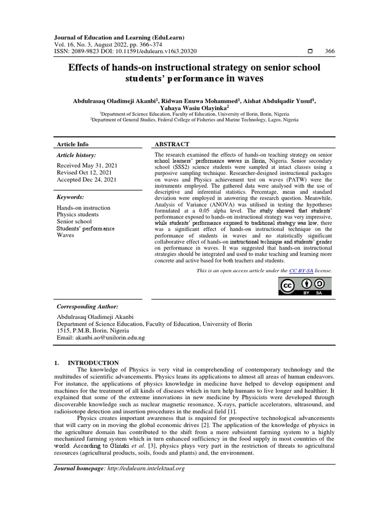 Effects of Hands-On Instructional Strategy On Senior School Students ... Effects of Hands-On Instructional Strategy On Senior School Students ...