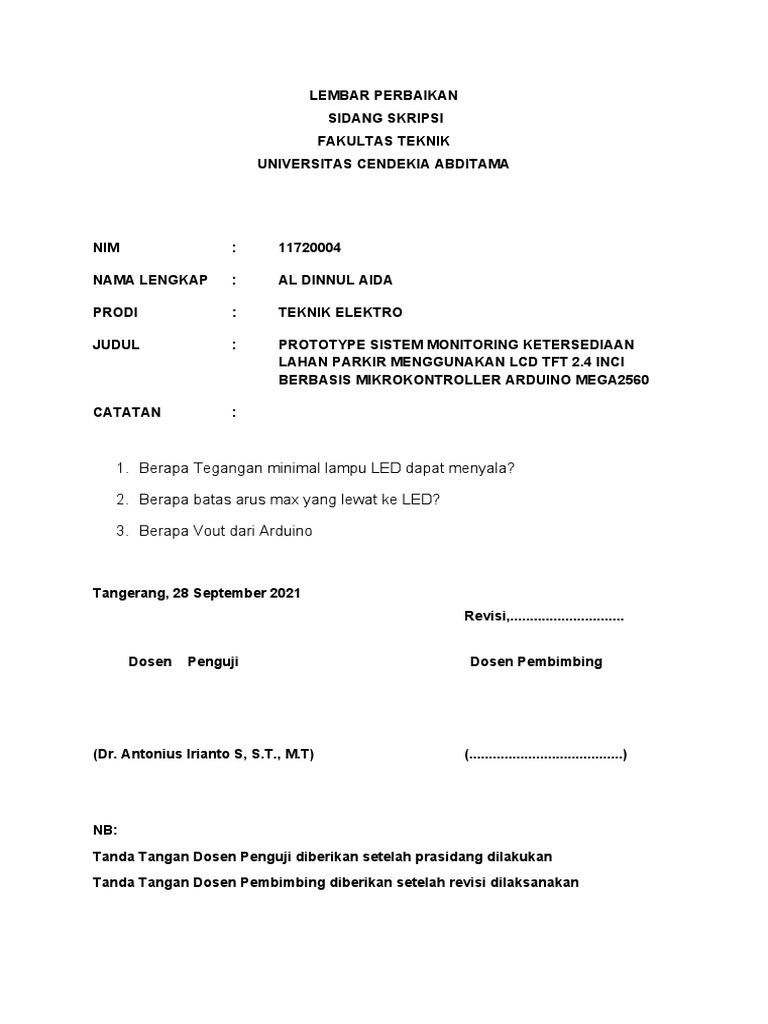 LEMBAR PERBAIKAN - AL DINNUL AIDA - Antonius | PDF | Teknologi & Rekayasa