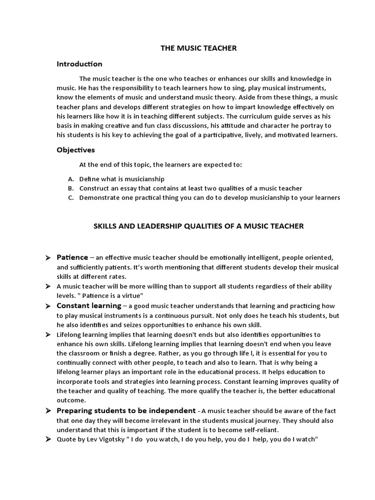 The Music Teacher - Word | PDF | Teachers | Learning