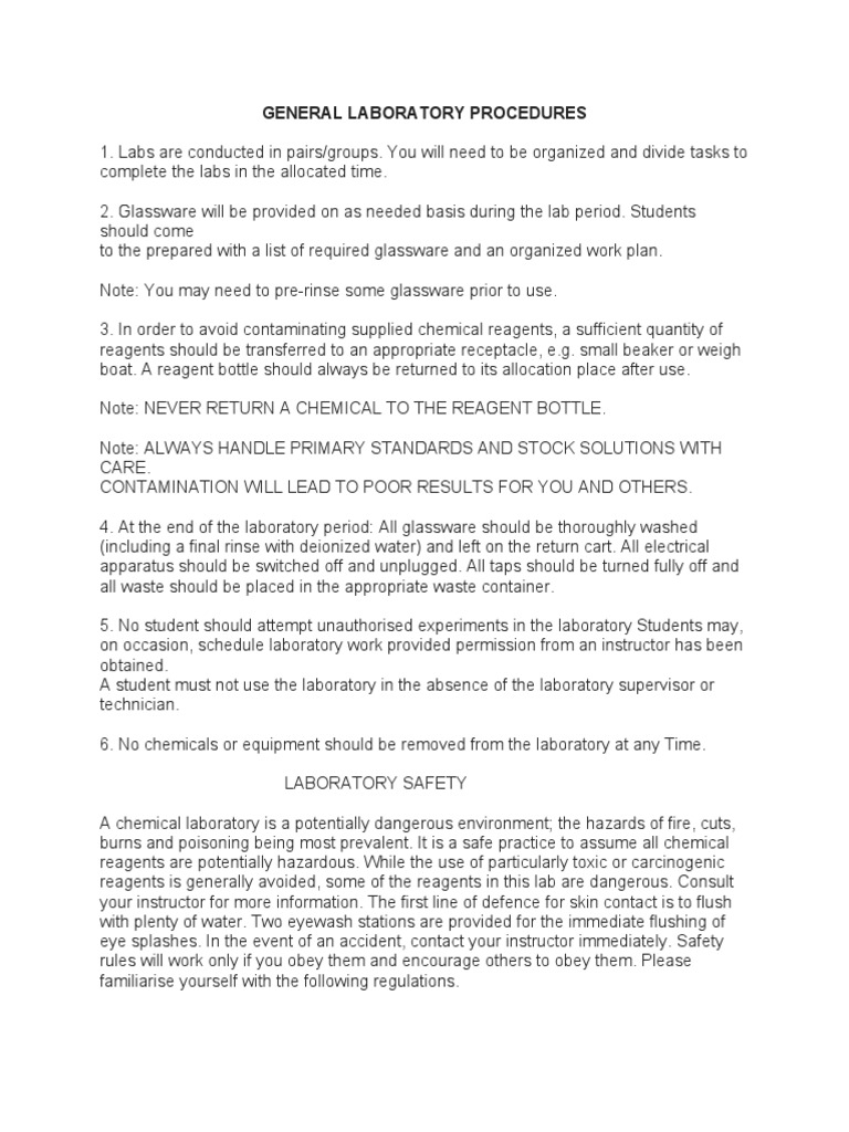 Essential Laboratory Procedures and Safety | PDF | Laboratories | Safety