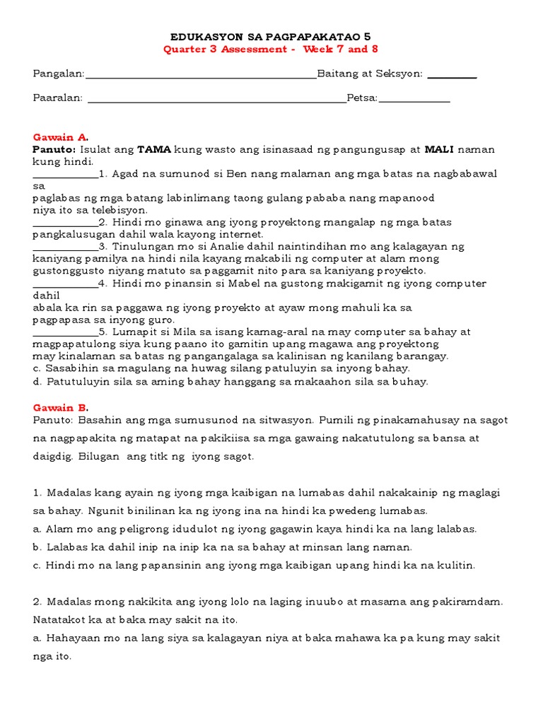 Esp5 Q3 Assessment WK7 and 8 | PDF