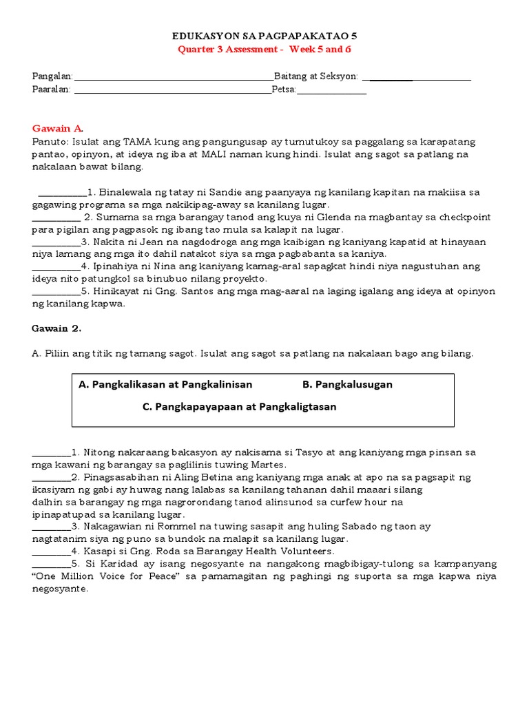 Esp5 Q3 Assessment WK5 and 6 | PDF