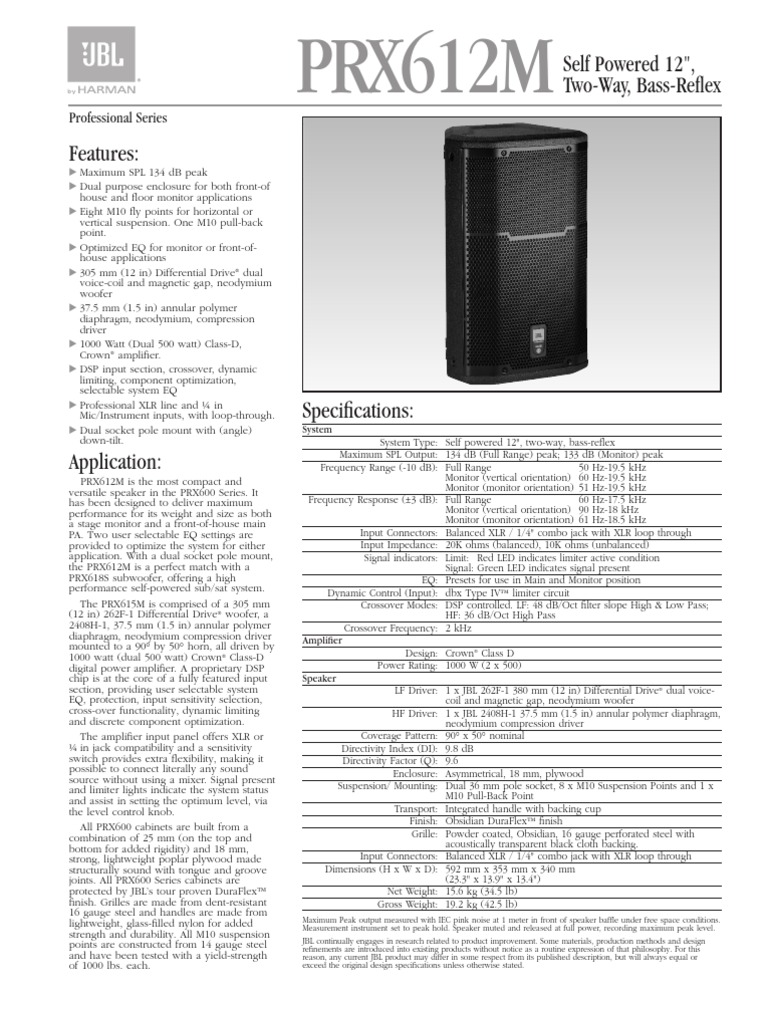 JBL PRX 612M | Download Free PDF | Loudspeaker | Electromagnetism
