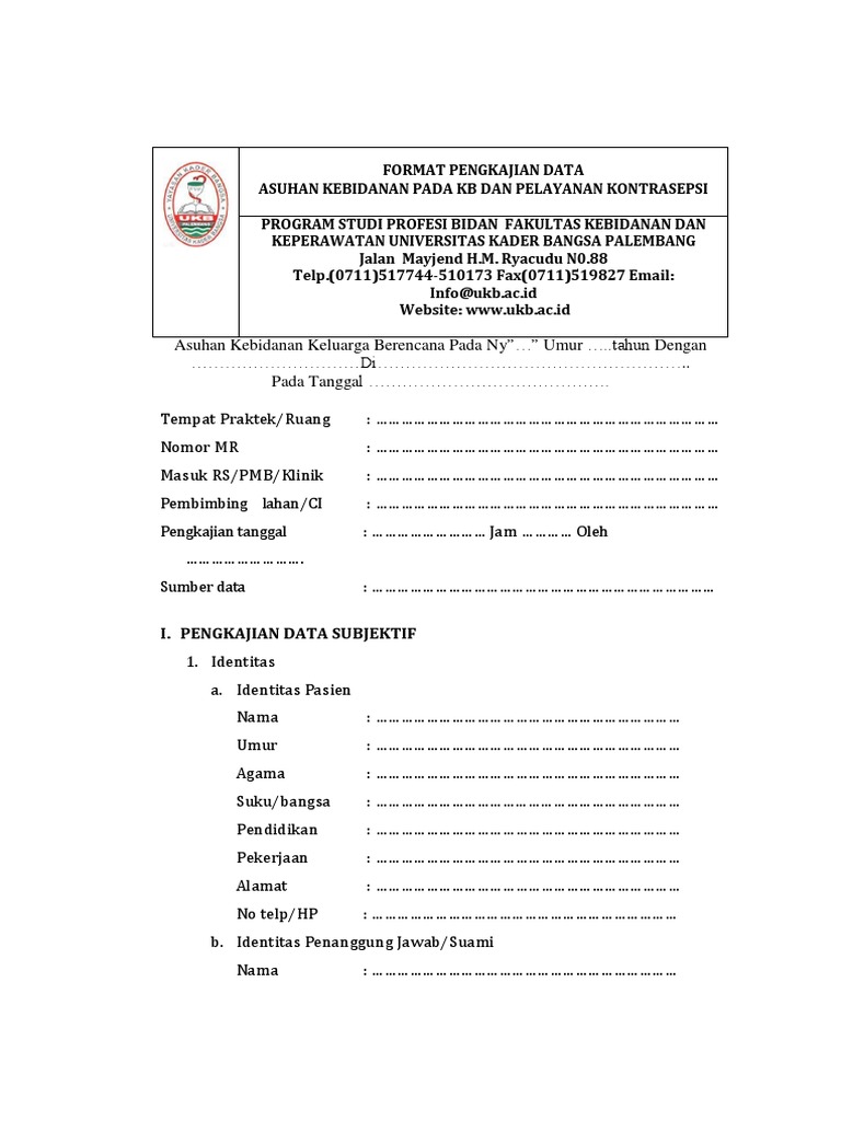 Format Pengkajian Data Askeb KB | PDF