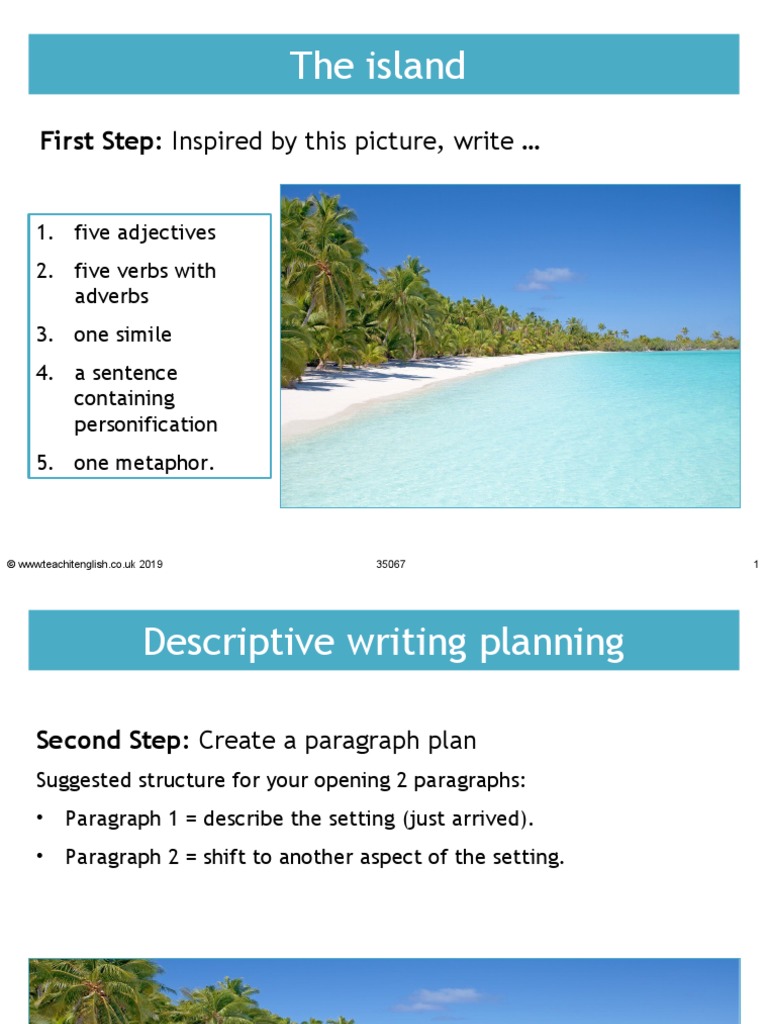 GCSE Paper 1 Q5 Descriptive Writing The Island 2 Paragraphs | PDF