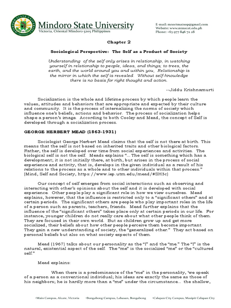 Chapter 2 Sociological Perspective The Self As A Product of Society ... Chapter 2 Sociological Perspective The Self As A Product of Society ...