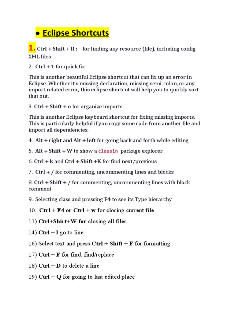 Eclipse Shortcuts | PDF