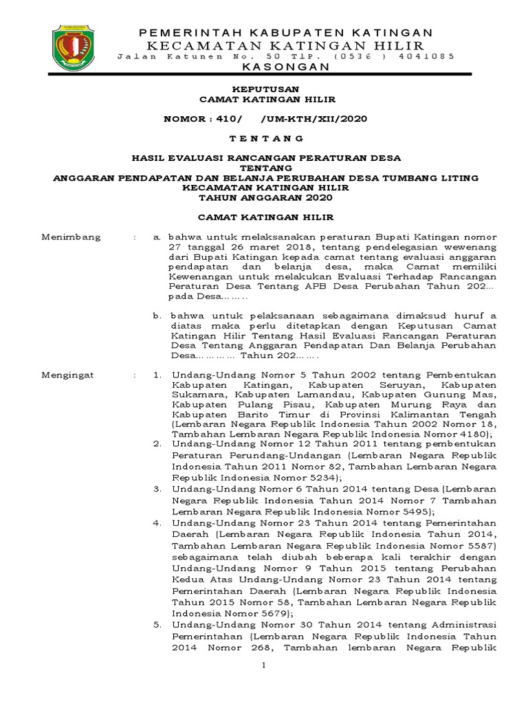 Contoh SK Evaluasi Camat Dan Lembar Evaluasi | PDF