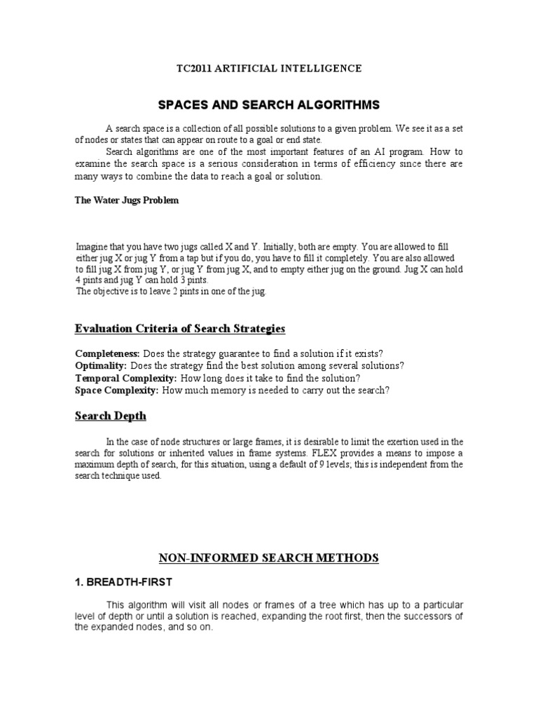 Spaces and Search Algorithms: Tc2011 Artificial Intelligence | PDF | Algorithms And Data ...