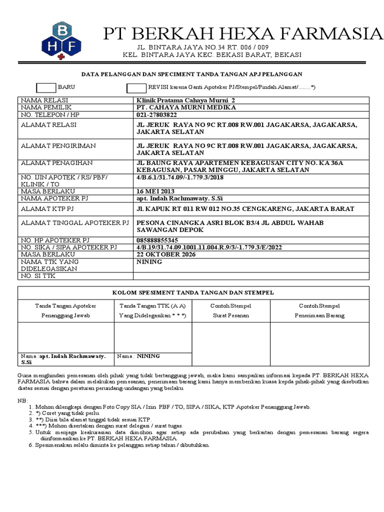 Data Pelanggan Dan Speciment | PDF