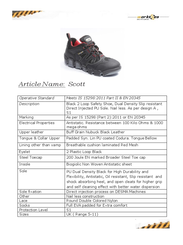 Scott Safety Shoes: S1 Standard Features | PDF