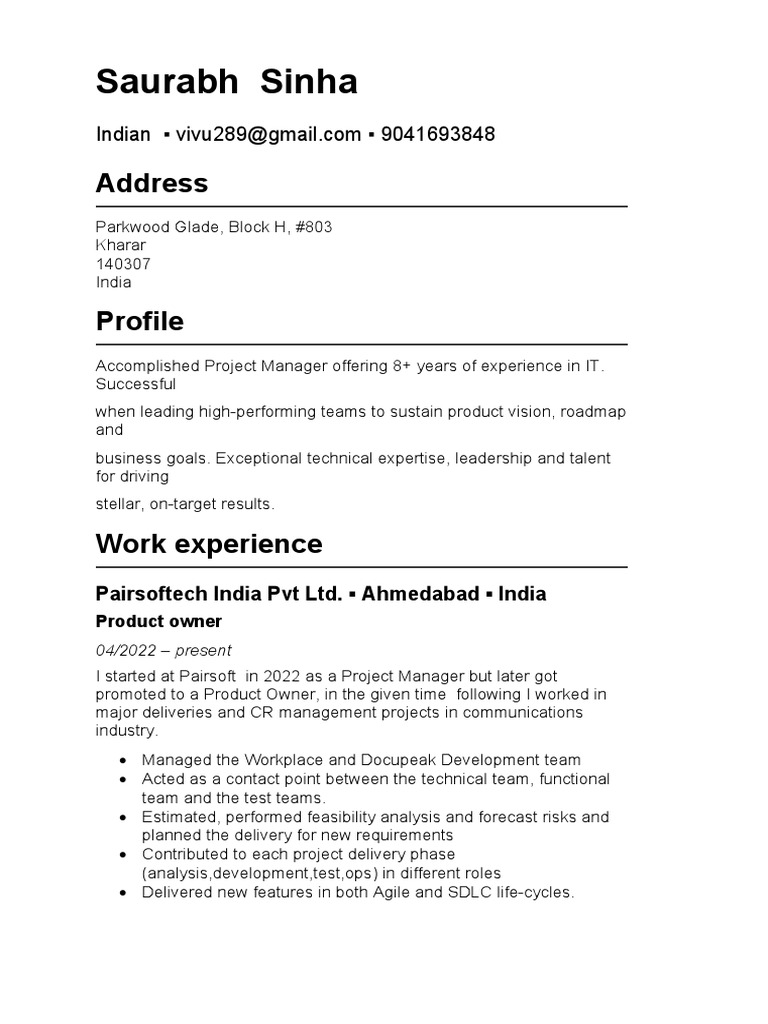 Accenture Software Engineering Team Lead Resume | PDF | Web Service ...