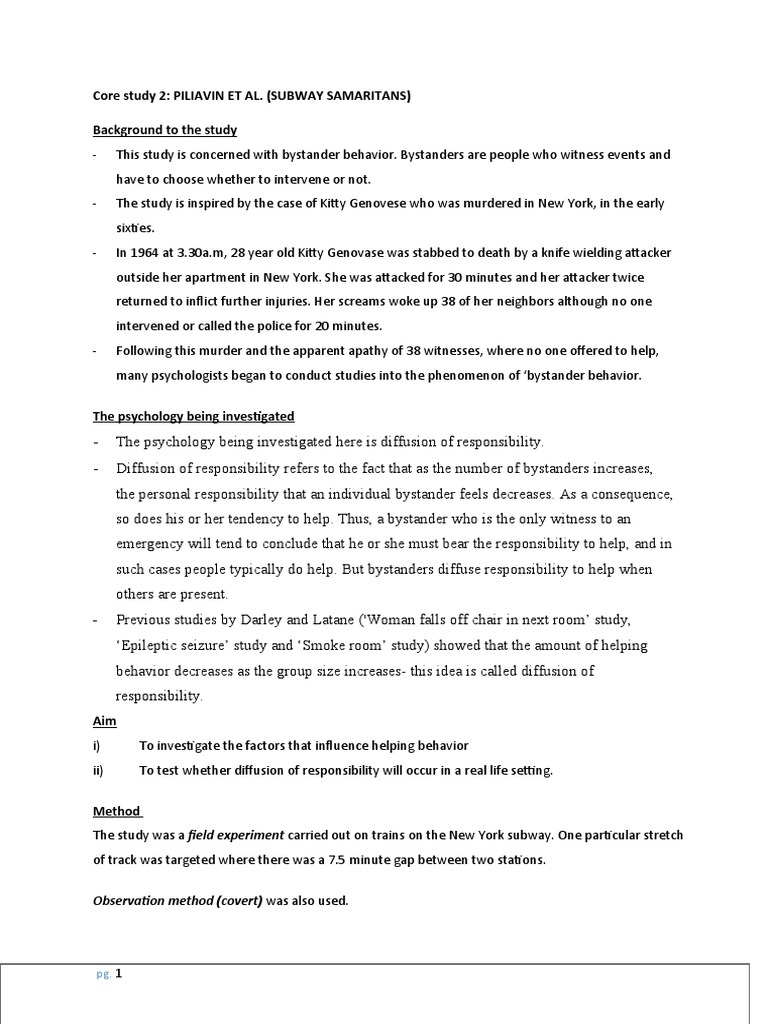 NOTES Piliavin, Rodin - Piliavin (1969) Subway Samaritans | PDF ...